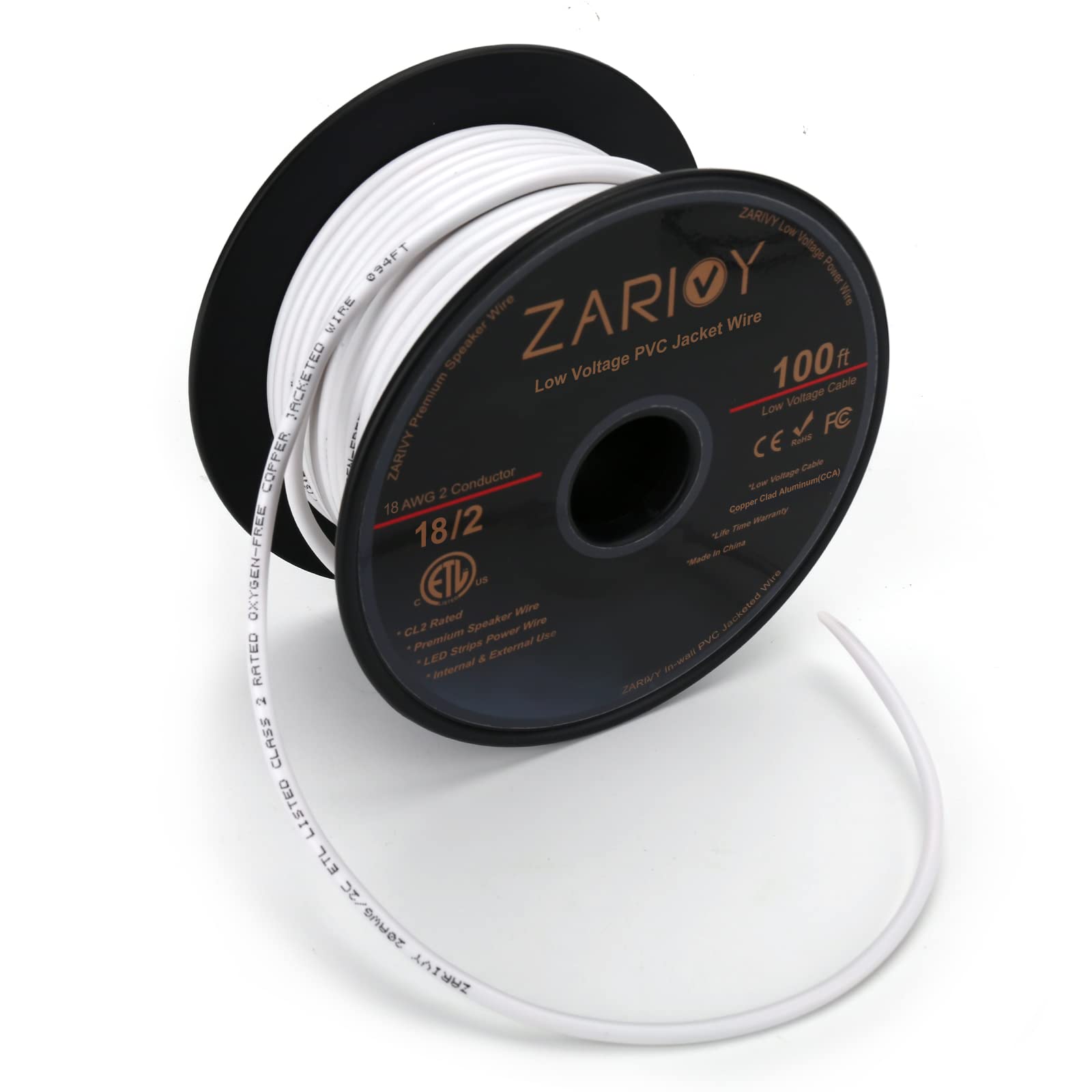 Zarivy 100 Feet 18 Gauge 2 Conductors Red Black Wire with Fire Resistant CL2 White Jacket, 18AWG Hookup Electrical Wire LED Strips Extension Cord Cable for LED Ribbon Lamp Tape Lighting