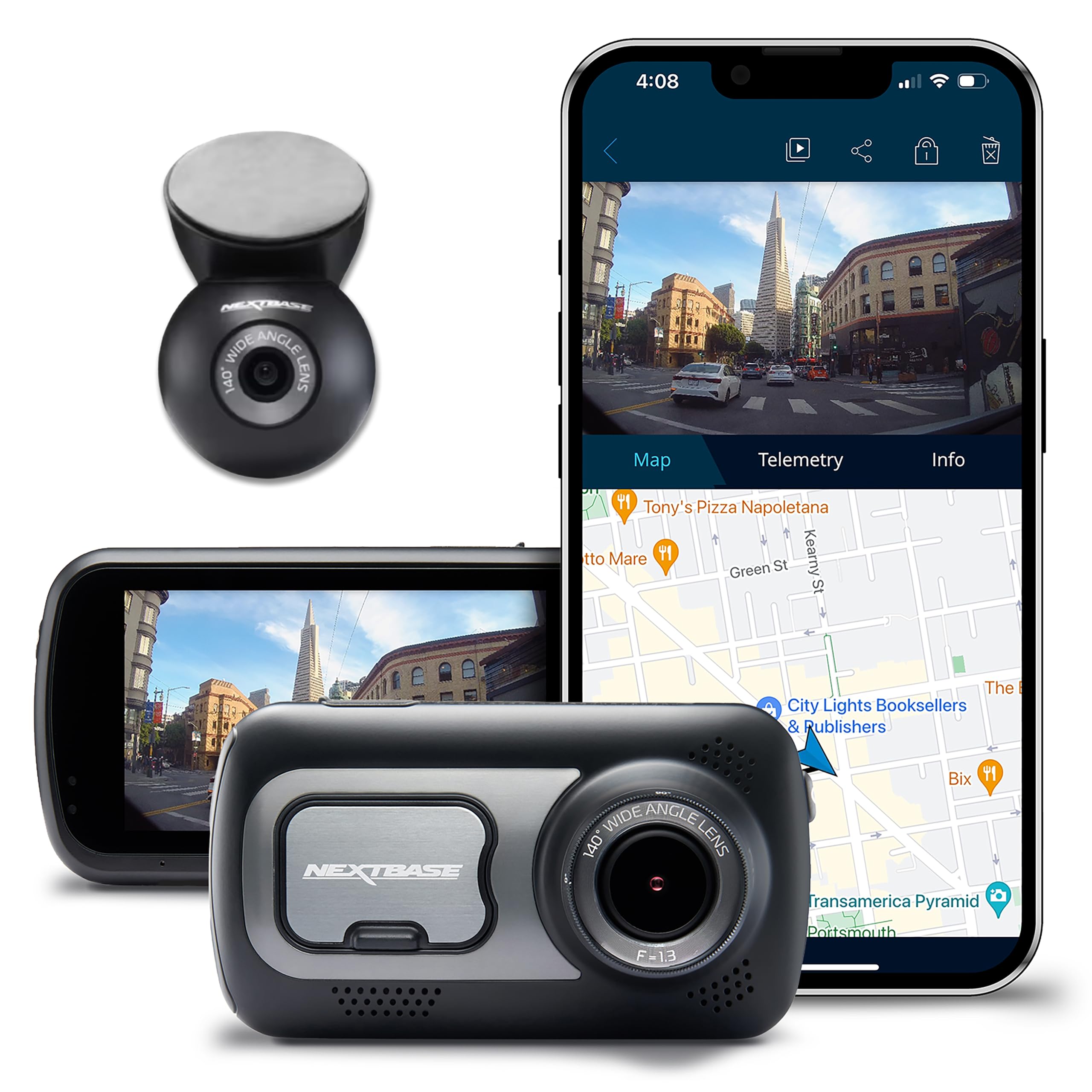 NEXTBASE 522GW Dash Cam Front and Rear Camera Small with App- 1440P/30fps Quad HD with Wi-Fi Bluetooth 10Hz GPS- Built-in Alexa- Night Vision- Parking Mode- 280/360 Degree Dual 6 Lane Wide Recording