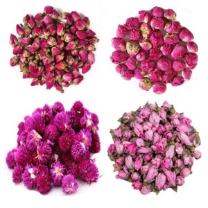 tooget dried flowers natural flowers includes red rose flowers, peony ball, gomphrena globosa, peach flowers, edible flower kit for soap making supplies, also for all kinds of flower crafts