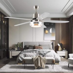 tropwellhouse 56inch led ceiling fan with light 3 speed remote control 5 abs blades modern decoration home/living room/bedroom