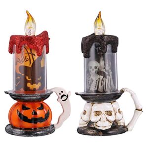 osaladi halloween flameless candles 2pcs halloween candles flameless votive candles skull pumpkin candle lamp flameless tea light for bar home garden halloween snow globe