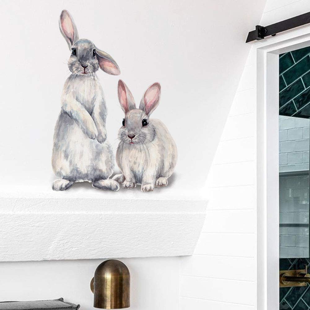 Cartoon Rabbit Art Decals Bunny Wall Stickers Waterproof Vinyl Self Adhesive Removable Murals for Kids Room Bedroom Nursery Toddler House DIY Decoration Wall