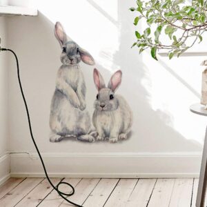 Cartoon Rabbit Art Decals Bunny Wall Stickers Waterproof Vinyl Self Adhesive Removable Murals for Kids Room Bedroom Nursery Toddler House DIY Decoration Wall