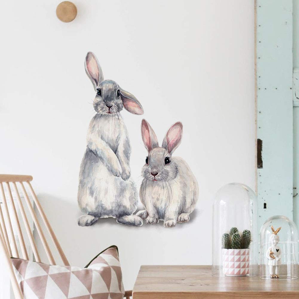 Cartoon Rabbit Art Decals Bunny Wall Stickers Waterproof Vinyl Self Adhesive Removable Murals for Kids Room Bedroom Nursery Toddler House DIY Decoration Wall