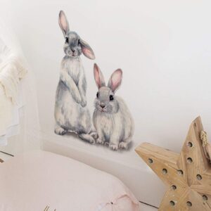 Cartoon Rabbit Art Decals Bunny Wall Stickers Waterproof Vinyl Self Adhesive Removable Murals for Kids Room Bedroom Nursery Toddler House DIY Decoration Wall