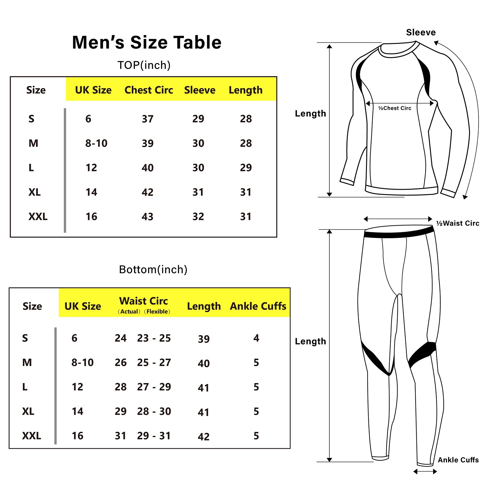 Muezna Men's Thermal Top and Bottom Set Underwear Long Johns Base Layer with Soft Fleece Lined Black