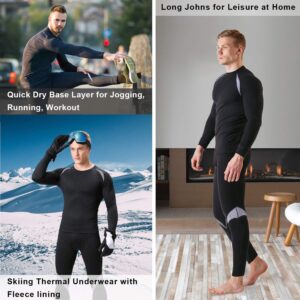 Muezna Men's Thermal Top and Bottom Set Underwear Long Johns Base Layer with Soft Fleece Lined Black