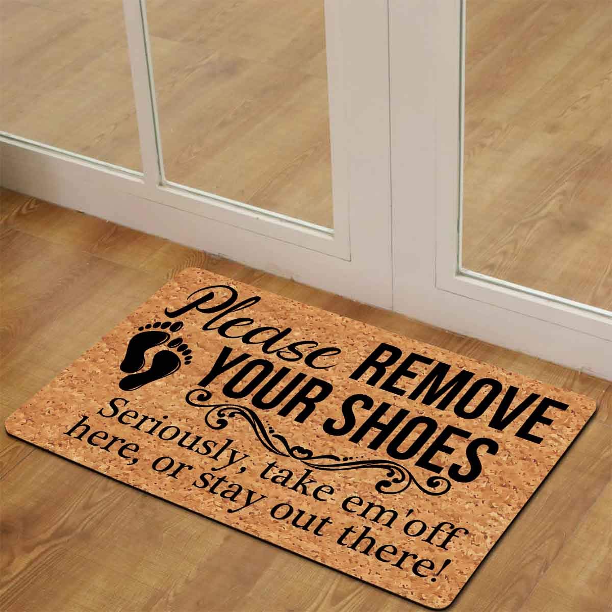 Joelmat Please Remove Your Shoes Seriously Take Em'Off Here Or Stay Out There Entrance Non-Slip Indoor Rubber Door Mats for Front Door/Bathroom/Garden/Kitchen/Bedroom 23.6"x 15.7"