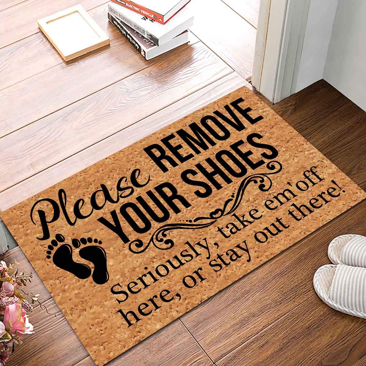 Joelmat Please Remove Your Shoes Seriously Take Em'Off Here Or Stay Out There Entrance Non-Slip Indoor Rubber Door Mats for Front Door/Bathroom/Garden/Kitchen/Bedroom 23.6"x 15.7"