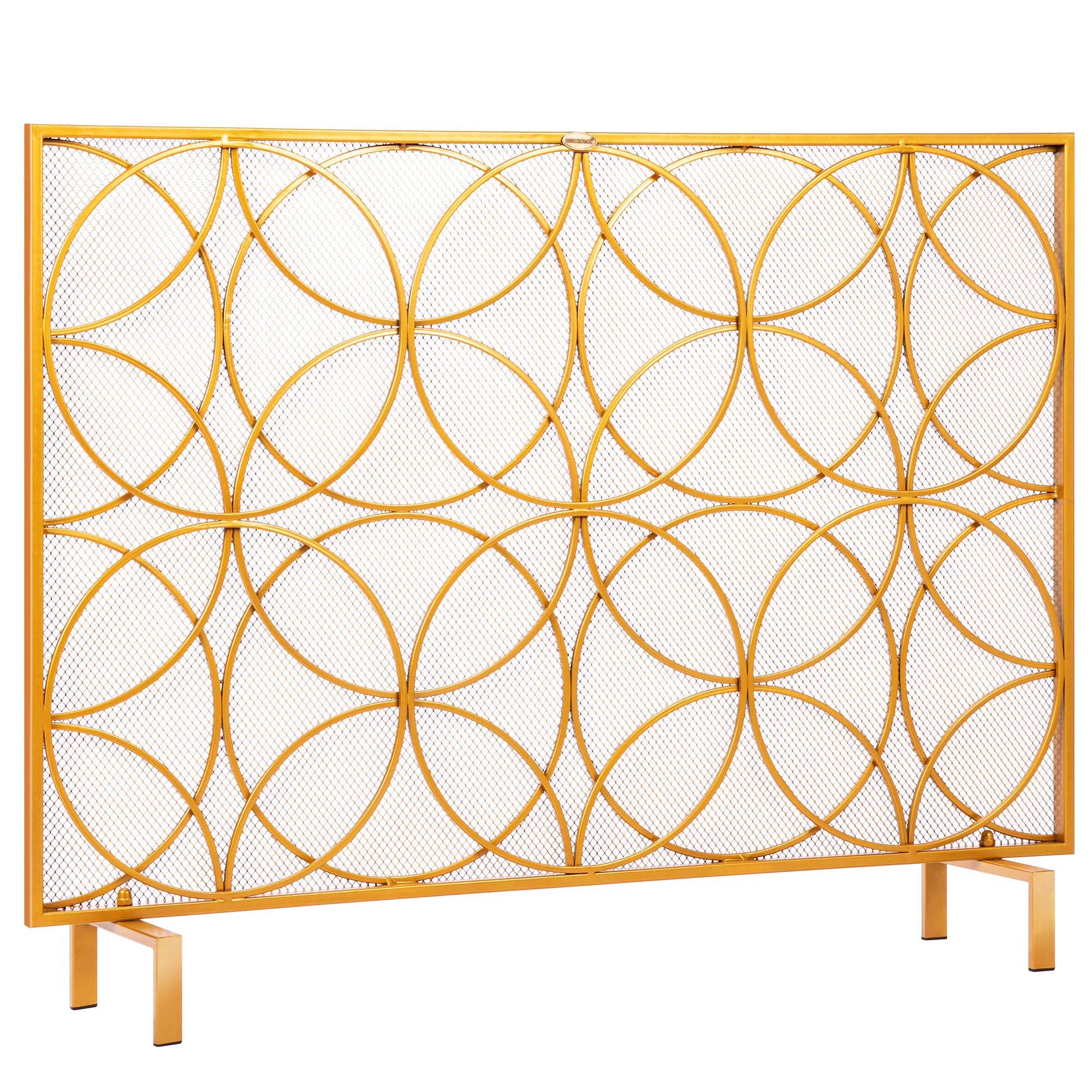 VIVOHOME 40.9 x 31.1 Inch Single Panel Wrought Iron Fireplace Screen Metal Decorative Mesh Fire Spark Guard Fireplace Cover Gold