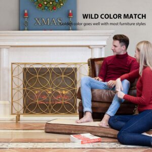 VIVOHOME 40.9 x 31.1 Inch Single Panel Wrought Iron Fireplace Screen Metal Decorative Mesh Fire Spark Guard Fireplace Cover Gold