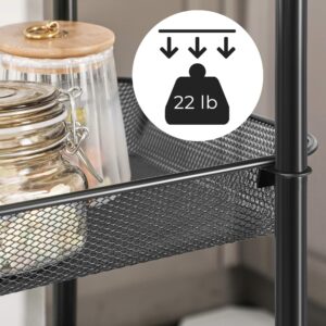 SONGMICS Rolling Cart, 5-Tier Metal Storage Cart, Kitchen Storage Trolley with 2 Brakes, Utility Cart with Handles, Easy Assembly, for Bathroom, Kitchen, Office, Black UBSC063B01