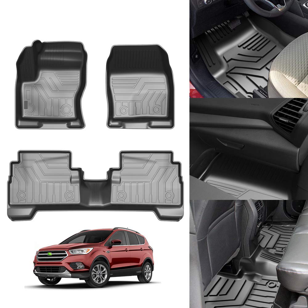 KUST Custom Fit Floor Mats for 2020-2023 2024 Ford Escape No-Hybird (NOT Fit Hybrid Models) Floor Liner All Weather Car Mats 1st & 2nd Row Liners Full Set Black Non-Slip 3PCS