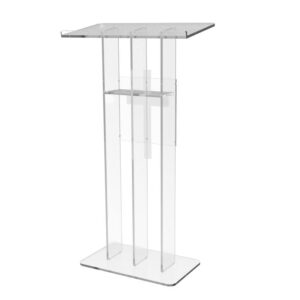 FixtureDisplays® Clear Podium Plexiglass Lecturn Transparent Church Pulpit with Christian Church White Cross Trinity Style Easy Assebmly Required 15411+1803CROSS-NF