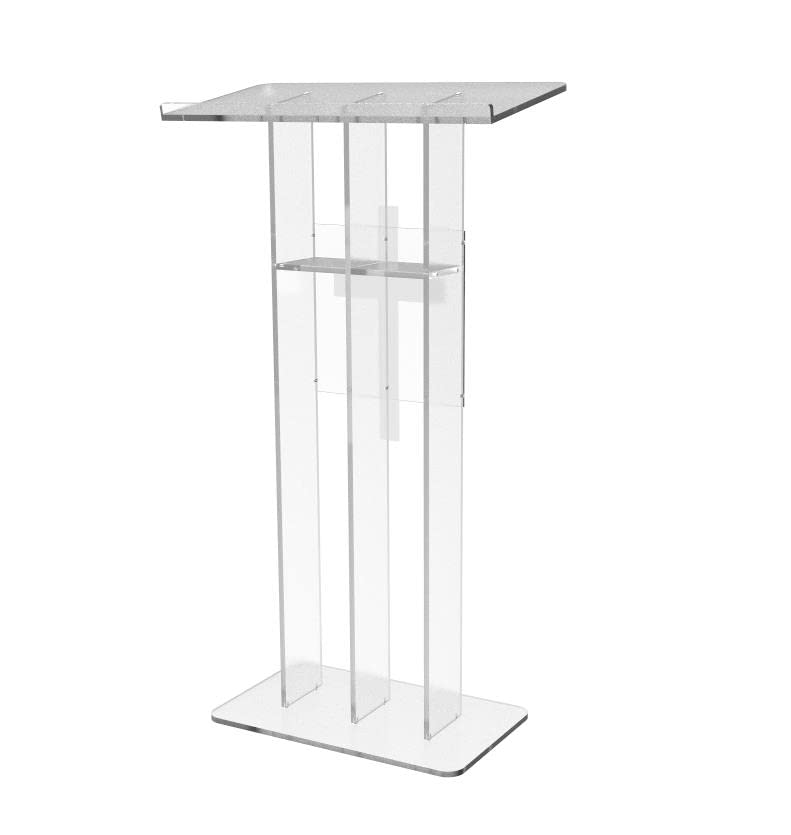 FixtureDisplays® Clear Podium Plexiglass Lecturn Transparent Church Pulpit with Christian Church White Cross Trinity Style Easy Assebmly Required 15411+1803CROSS-NF