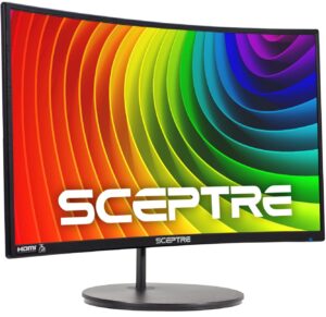 sceptre curved 27" fhd 1080p gaming monitor r1500 98% srgb hdmi vga 75hz build-in speakers, blue light shift machine black (c278w-1920rn series)