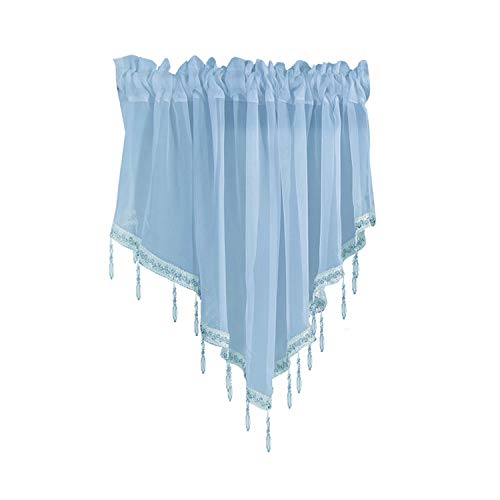 White Sheer Tulle Beaded Valance Curtains 2 Pieces Kitchen Cafe Rod Pocket Swag Window Curtain Valances with Bead Trim for Bedroom Bathroom Nursery Living Room, 51 x 24 Inch Length (Blue)