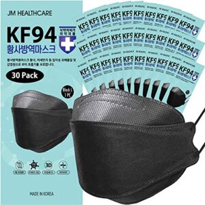 【 30 pcs 】 jm healthcare black kf94 mask made in korea, ergonomic desige, tri-folding stereoscopic shape, individually packed.