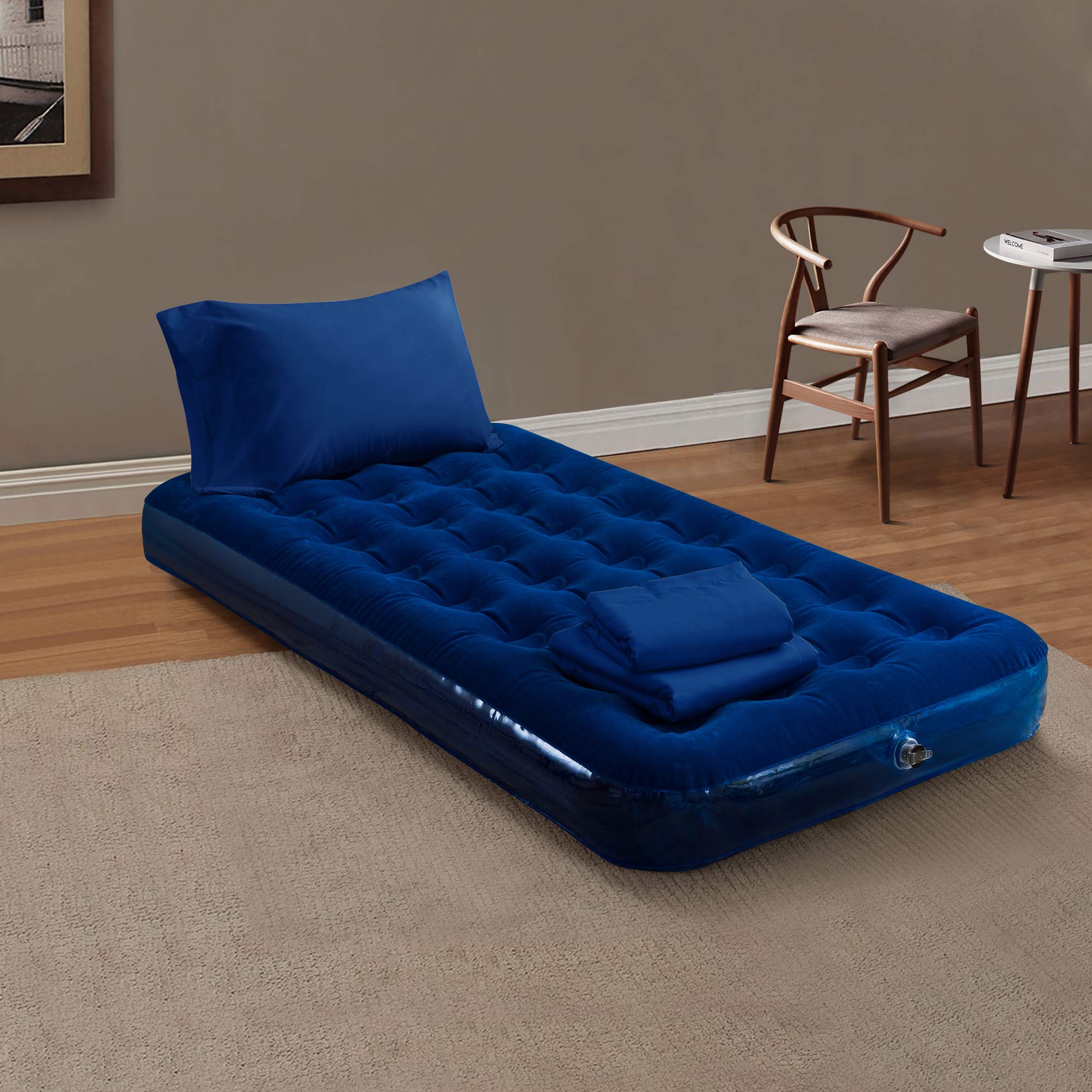 Style University Dorm Survival Kit Inflatable Bed Set, Twin, Blue