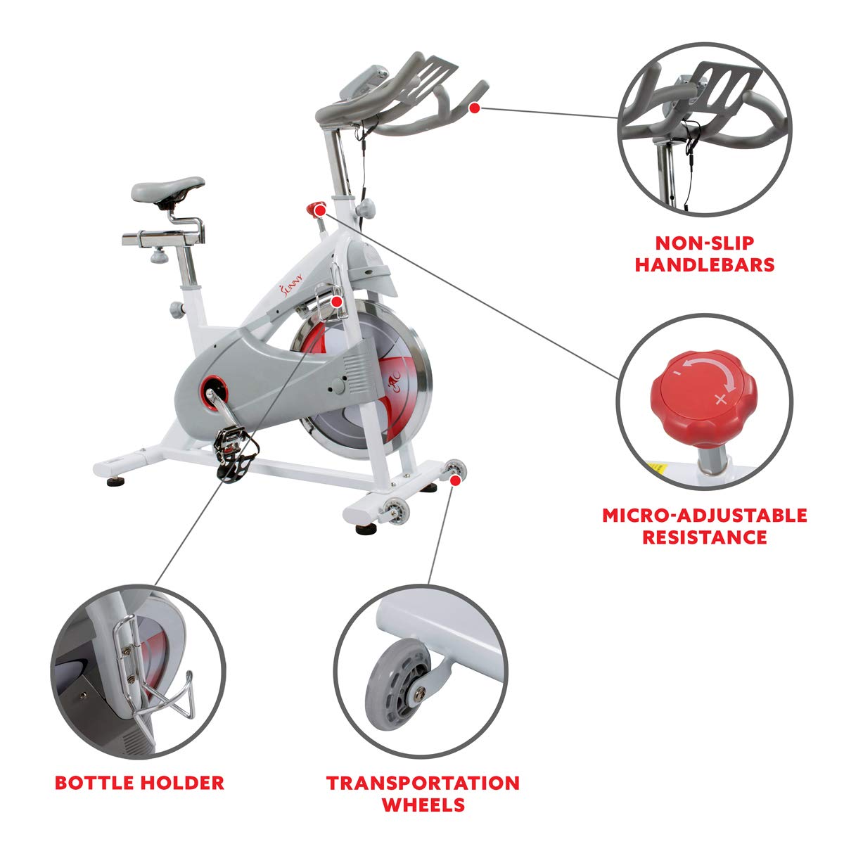 Sunny Health & Fitness Magnetic Belt Drive Premium Indoor Cycling Bike - SF-B1876