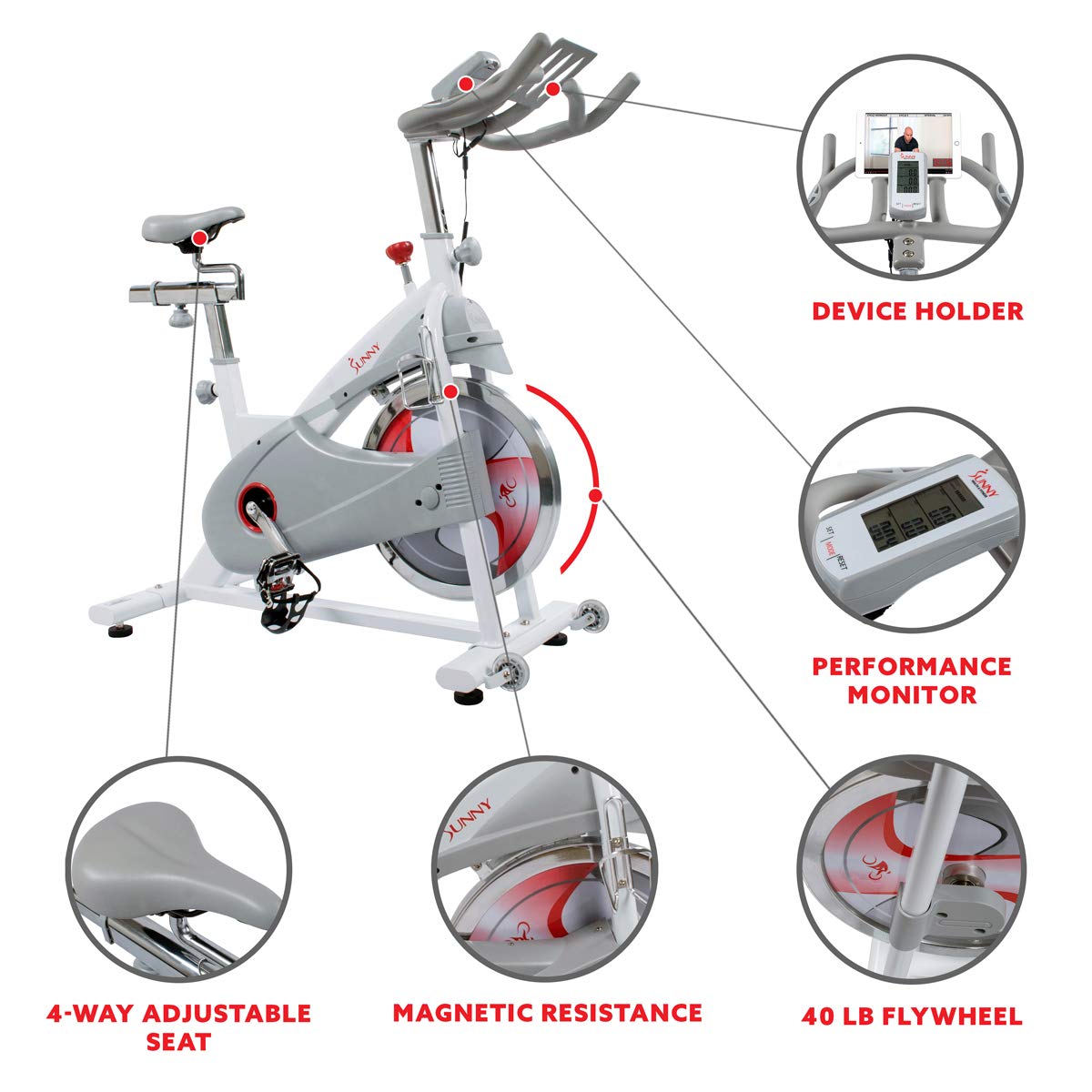 Sunny Health & Fitness Magnetic Belt Drive Premium Indoor Cycling Bike - SF-B1876