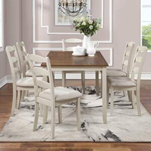 OSP Home Furnishings West Lake Dining Table Set, 7-Piece, Antique Tobacco Finish Top and Cream Base with Linen Fabric