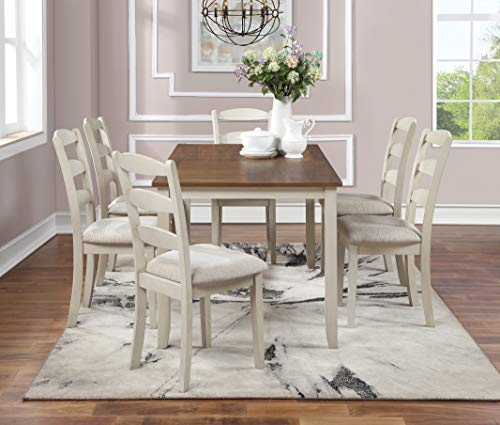 OSP Home Furnishings West Lake Dining Table Set, 7-Piece, Antique Tobacco Finish Top and Cream Base with Linen Fabric