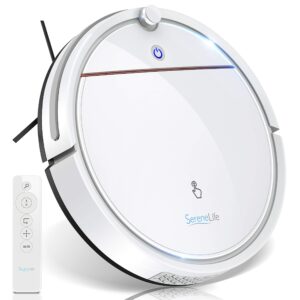 serenelife smart automatic robot vacuum cleaner - slim rechargeable electric robotic vacuum cleaner w/ self programmed navigation, anti-fall sensors - carpet, hardwood, tile pucrcx10 , white