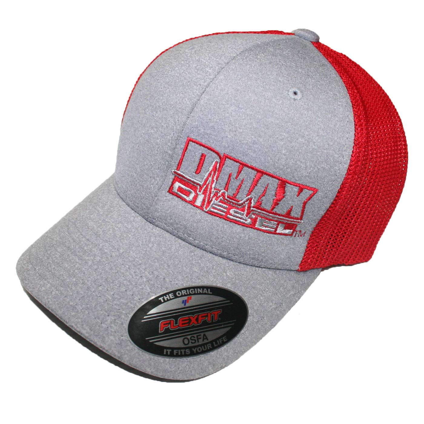 Dmax Duramax Truck Hat Fitted Flex fit Ball Cap Flexfit Stretch OSFA Gray Knit/RED