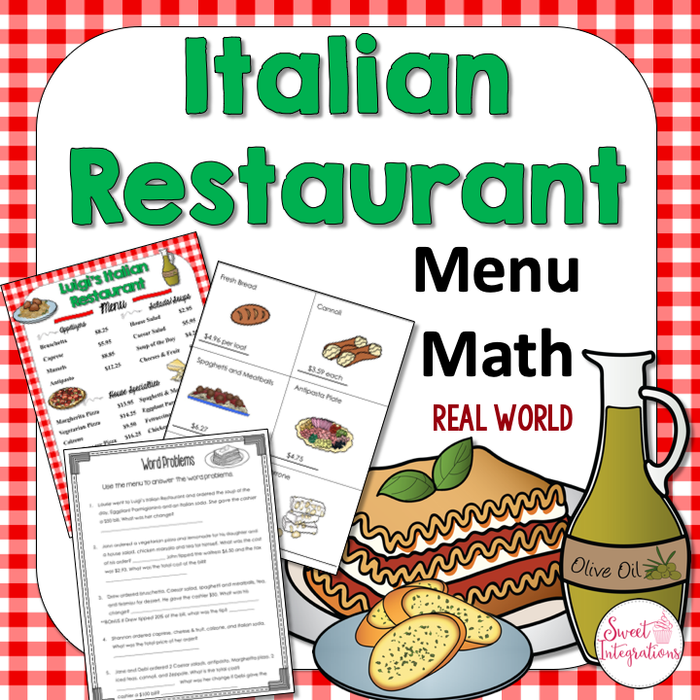 Italian Restaurant Menu Real World Math