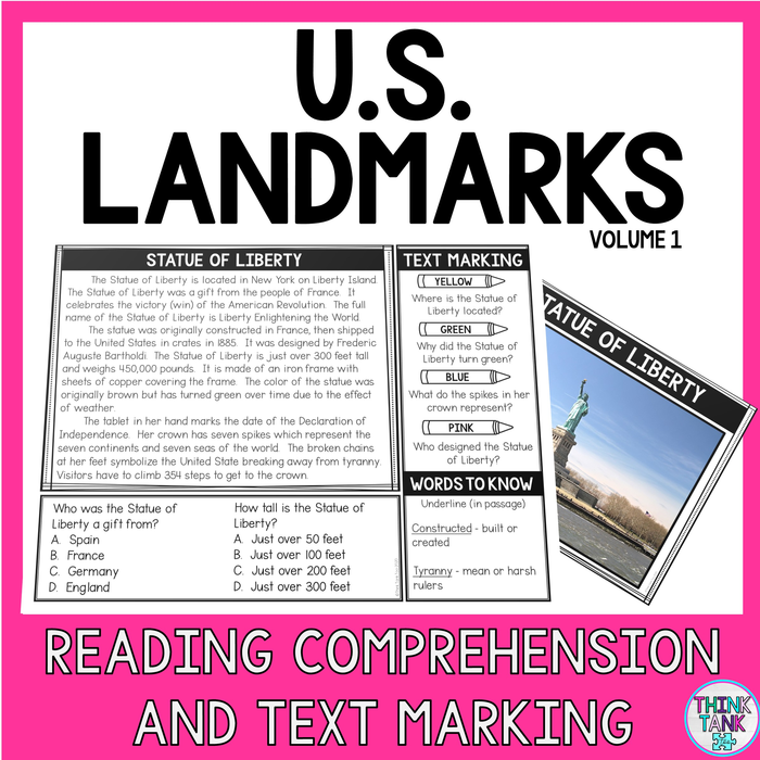 US Landmarks Reading Comprehension and Text Marking - Informational Text