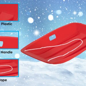 Superio Toboggan Snow Sleds for Kids and Adults, 35" Long (2 Pack) Plastic Sled with 2 Handles and a Pull Rope, Winter Snow Fun(Red)