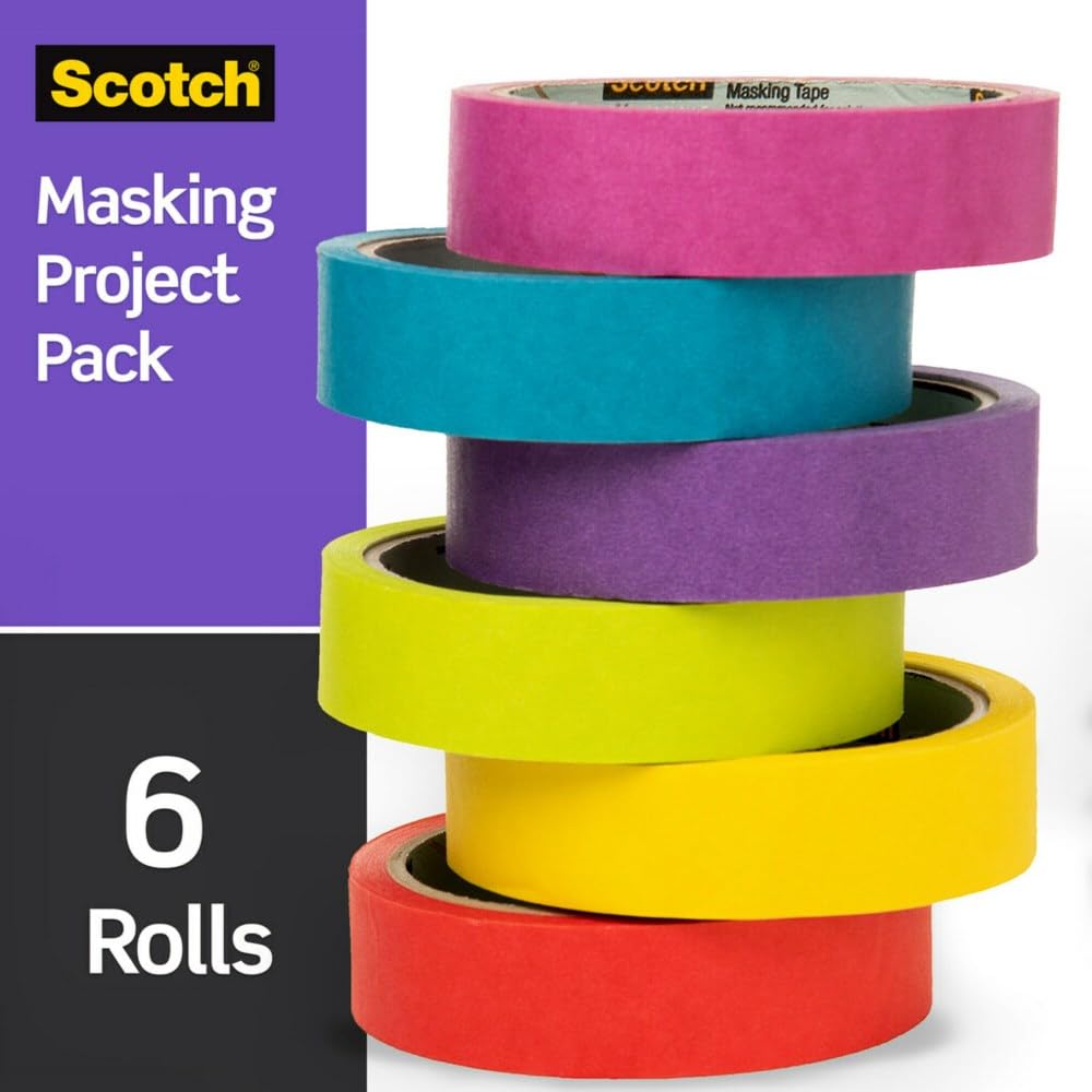 Scotch Colored Masking Tape, 6 Rolls, Great for Teacher Supplies and School Supplies, Craft Supplies & Materials (3437-6-P2)