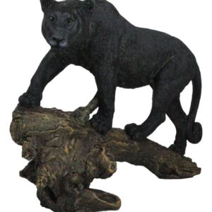 Ebros Gift Black Panther Cougar Climbing Weathered Tree Log Statue 10" Long Wildlife Black Jaguar Ghost Forest Hunter Sculpture Home Decorative Accent