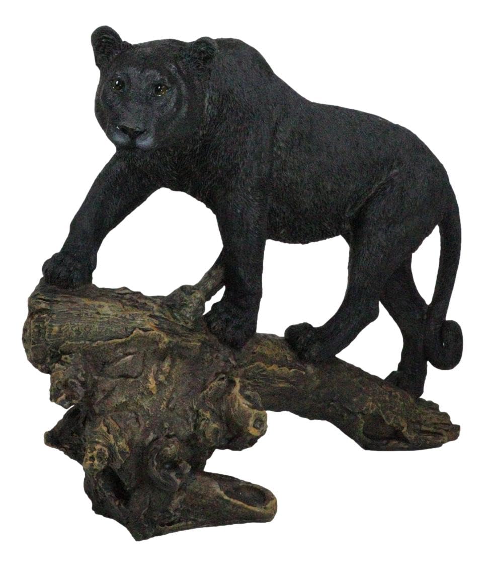 Ebros Gift Black Panther Cougar Climbing Weathered Tree Log Statue 10" Long Wildlife Black Jaguar Ghost Forest Hunter Sculpture Home Decorative Accent