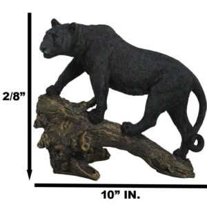 Ebros Gift Black Panther Cougar Climbing Weathered Tree Log Statue 10" Long Wildlife Black Jaguar Ghost Forest Hunter Sculpture Home Decorative Accent