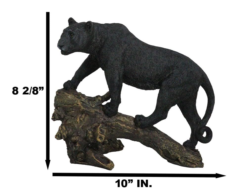 Ebros Gift Black Panther Cougar Climbing Weathered Tree Log Statue 10" Long Wildlife Black Jaguar Ghost Forest Hunter Sculpture Home Decorative Accent