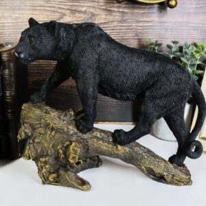 Ebros Gift Black Panther Cougar Climbing Weathered Tree Log Statue 10" Long Wildlife Black Jaguar Ghost Forest Hunter Sculpture Home Decorative Accent