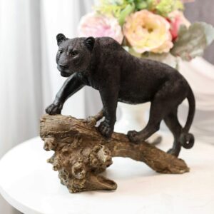 Ebros Gift Black Panther Cougar Climbing Weathered Tree Log Statue 10" Long Wildlife Black Jaguar Ghost Forest Hunter Sculpture Home Decorative Accent