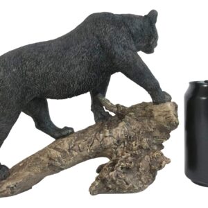 Ebros Gift Black Panther Cougar Climbing Weathered Tree Log Statue 10" Long Wildlife Black Jaguar Ghost Forest Hunter Sculpture Home Decorative Accent