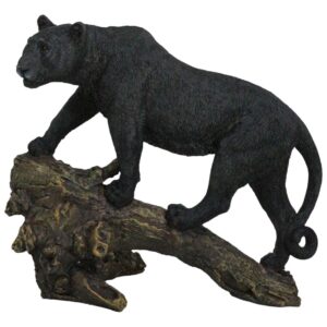 Ebros Gift Black Panther Cougar Climbing Weathered Tree Log Statue 10" Long Wildlife Black Jaguar Ghost Forest Hunter Sculpture Home Decorative Accent