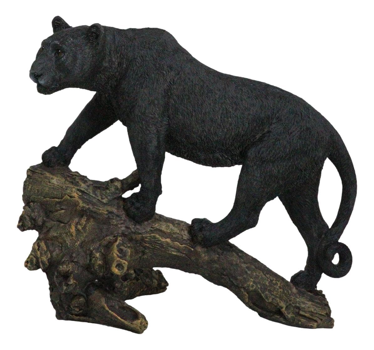 Ebros Gift Black Panther Cougar Climbing Weathered Tree Log Statue 10" Long Wildlife Black Jaguar Ghost Forest Hunter Sculpture Home Decorative Accent