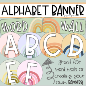 word wall alphabet banner boho rainbow theme