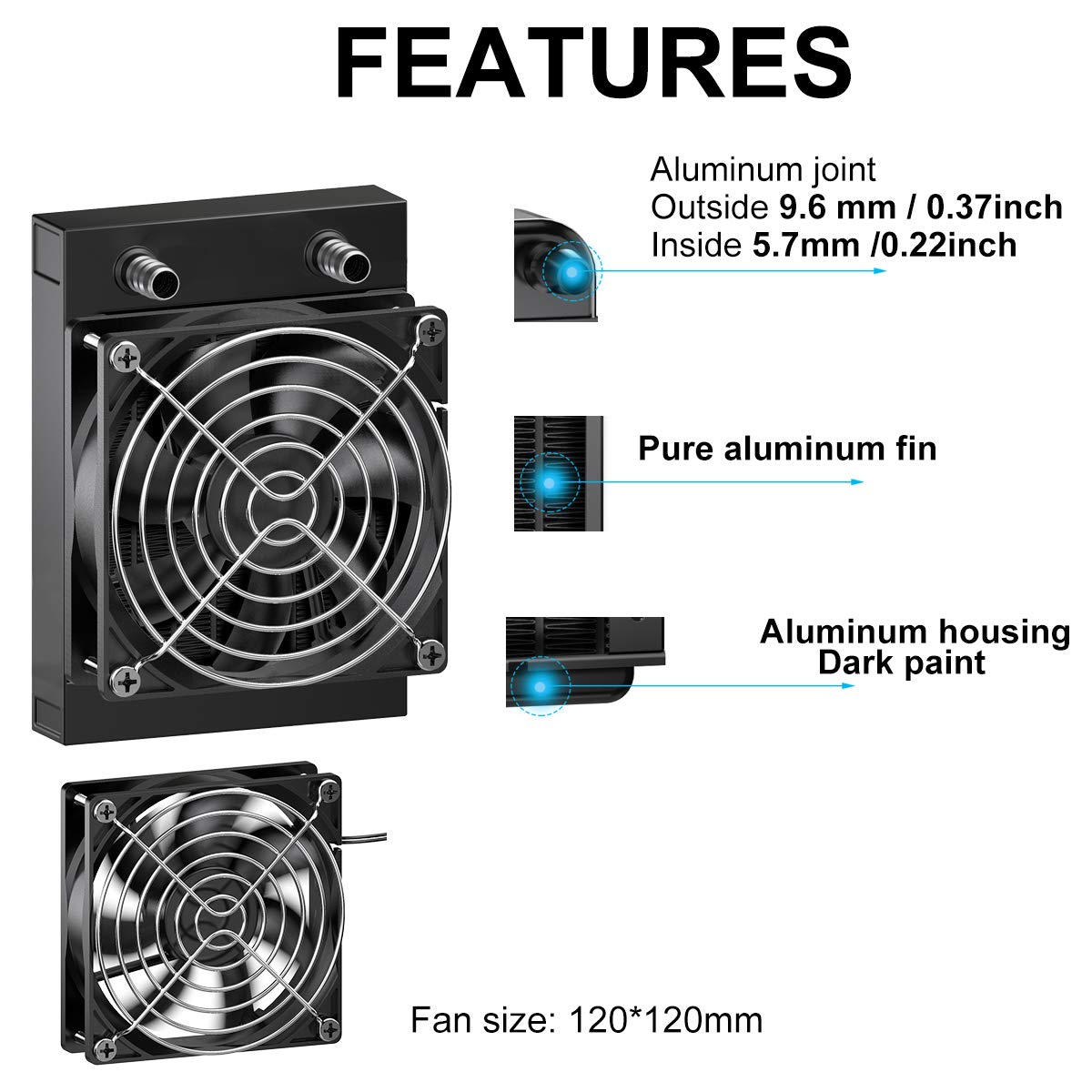 Clyxgs Water Cooling Radiator,12 Pipe Aluminum Heat Exchanger Radiator with Fan for PC CPU Computer Water Cool System DC12V 120mm Black