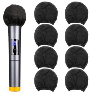 200pcs disposable microphone cover, non-woven elastic band handheld mic covers, microphone windscreen protective cover for ktv, karaoke, recording studio, stage performance, news interview (black)