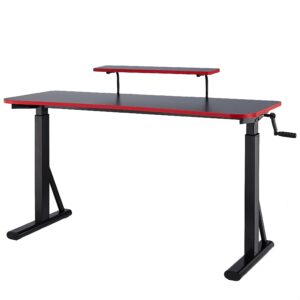 amazon basics height-adjustable gaming desk with raised monitor shelf - red