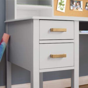 Guidecraft Taiga Desk, Hutch and Chair - Gray: Kids Wooden Computer Study Desk Set with Storage Shelves, Corkboard, and Drawers |Children's Bedroom Activity Table