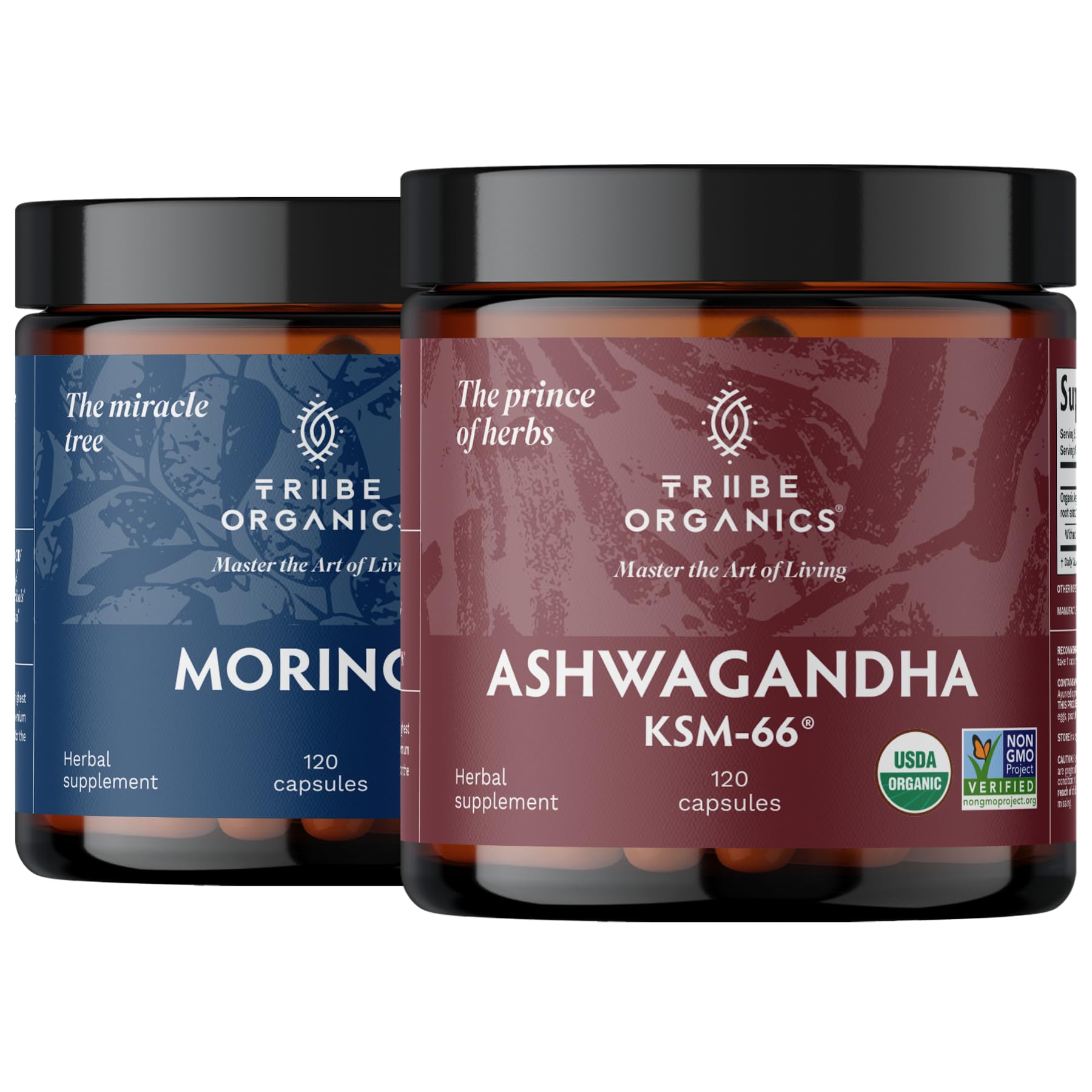 ENDURANCE DUO: Organic KSM-66 Ashwagandha + Organic Moringa - Vegan capsules - 2 Month Supply - Reduce stress fatigue tension worry laziness - Boost energy immunity performance memory focus