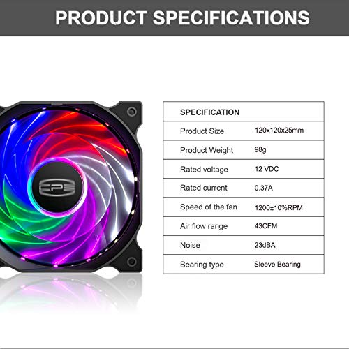 CP3 120mm Computer Fan 3-Pin Fixed Color Low Noise led case Fan High Performance PC Case Fan with Hydraulic Bearing for Gaming PC Case (3 Pack)