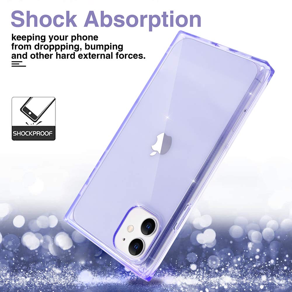 niufoey Compatible with iPhone 11 Case Square Transparent Anti-Scratch Reinforced Corners Shockproof Flexible Protective TPU Ultra Thin Slim Cases Cover for iPhone 11 6.1 inches (Clear/Light Purple)